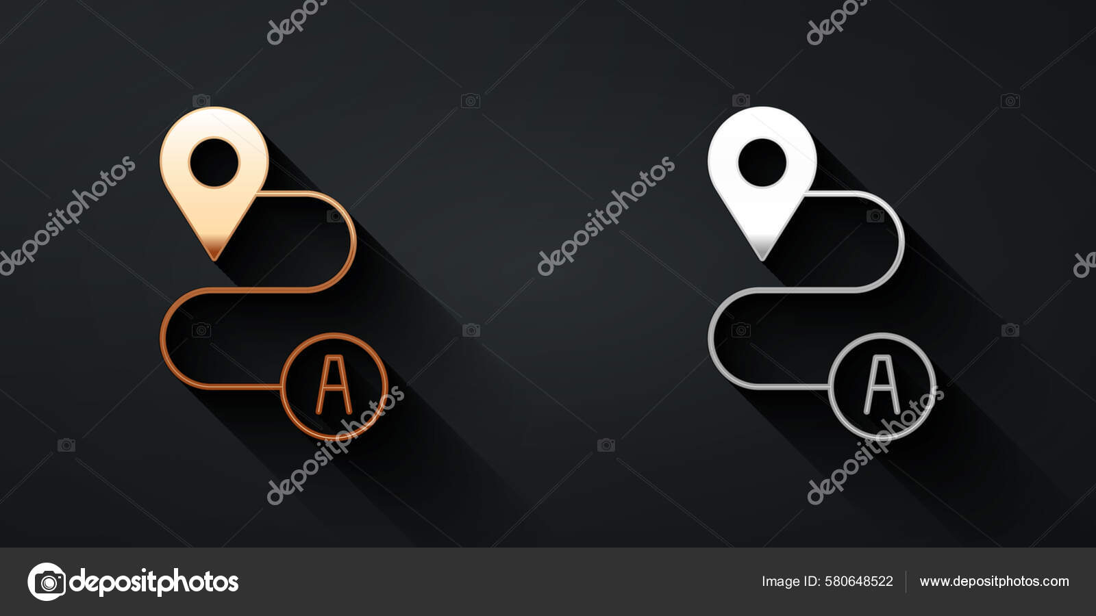 Gold Silver Route Location Icon Isolated Black Background Map Pointer ...