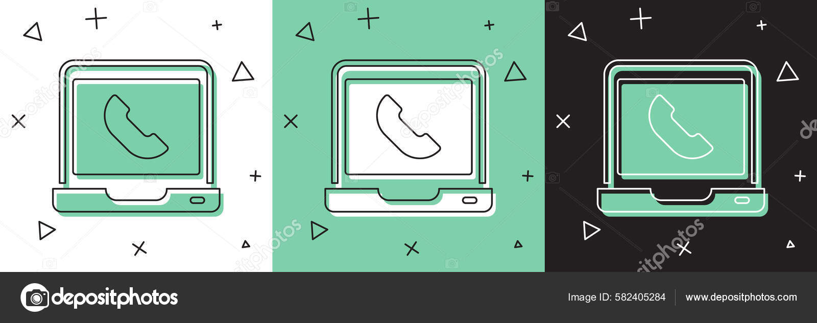 Set Telephone Hours Support Icon Isolated White Green Black Background ...