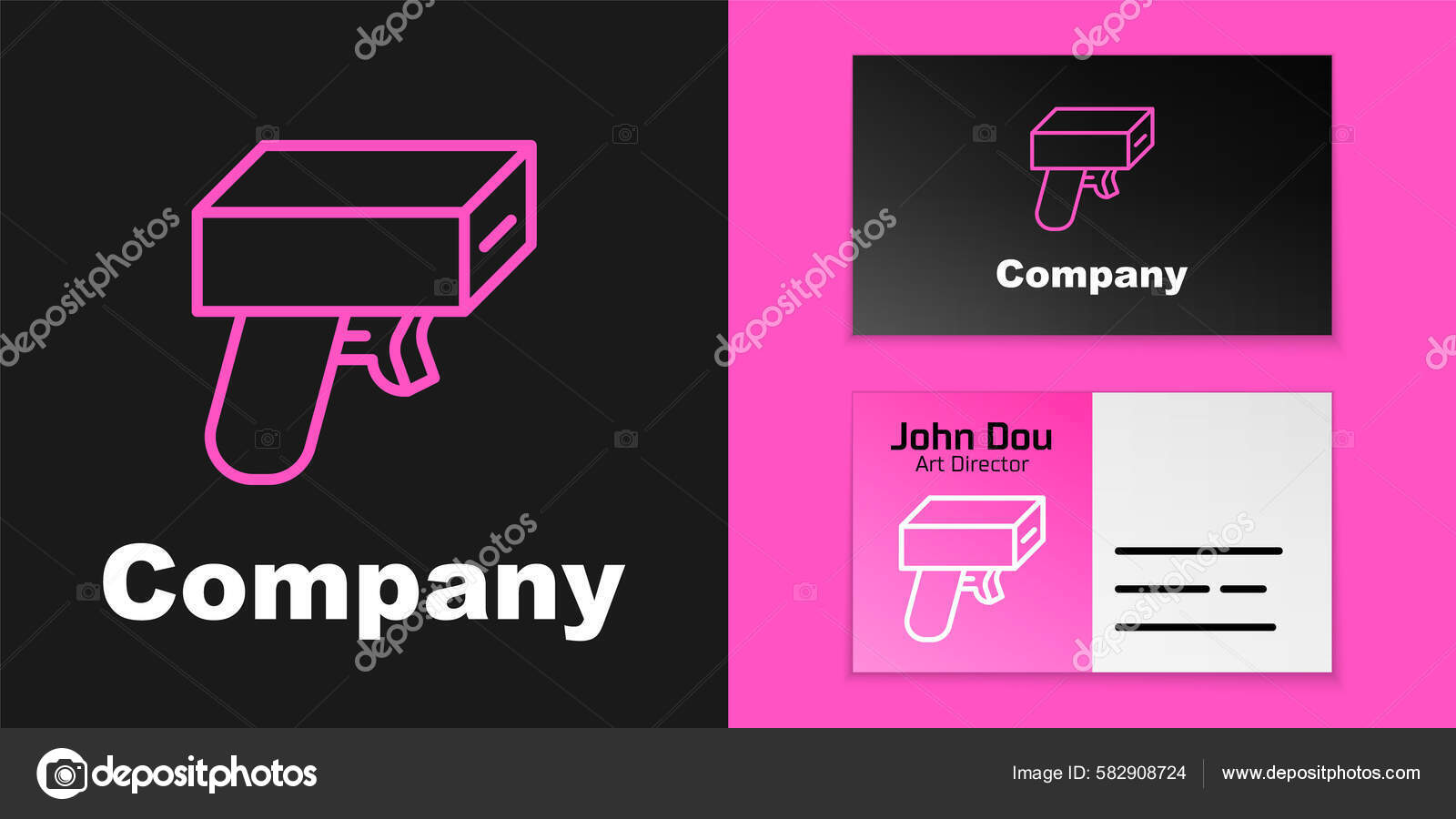 Pink Line Money Gun Icon Isolated Black Background Shoot Toy Stock ...