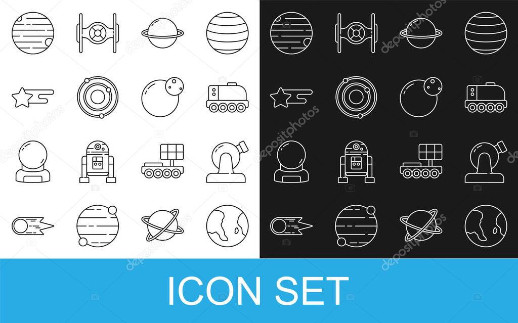 Set line Earth globe Astronomical observatory Mars rover Planet Saturn Solar system Falling star ...