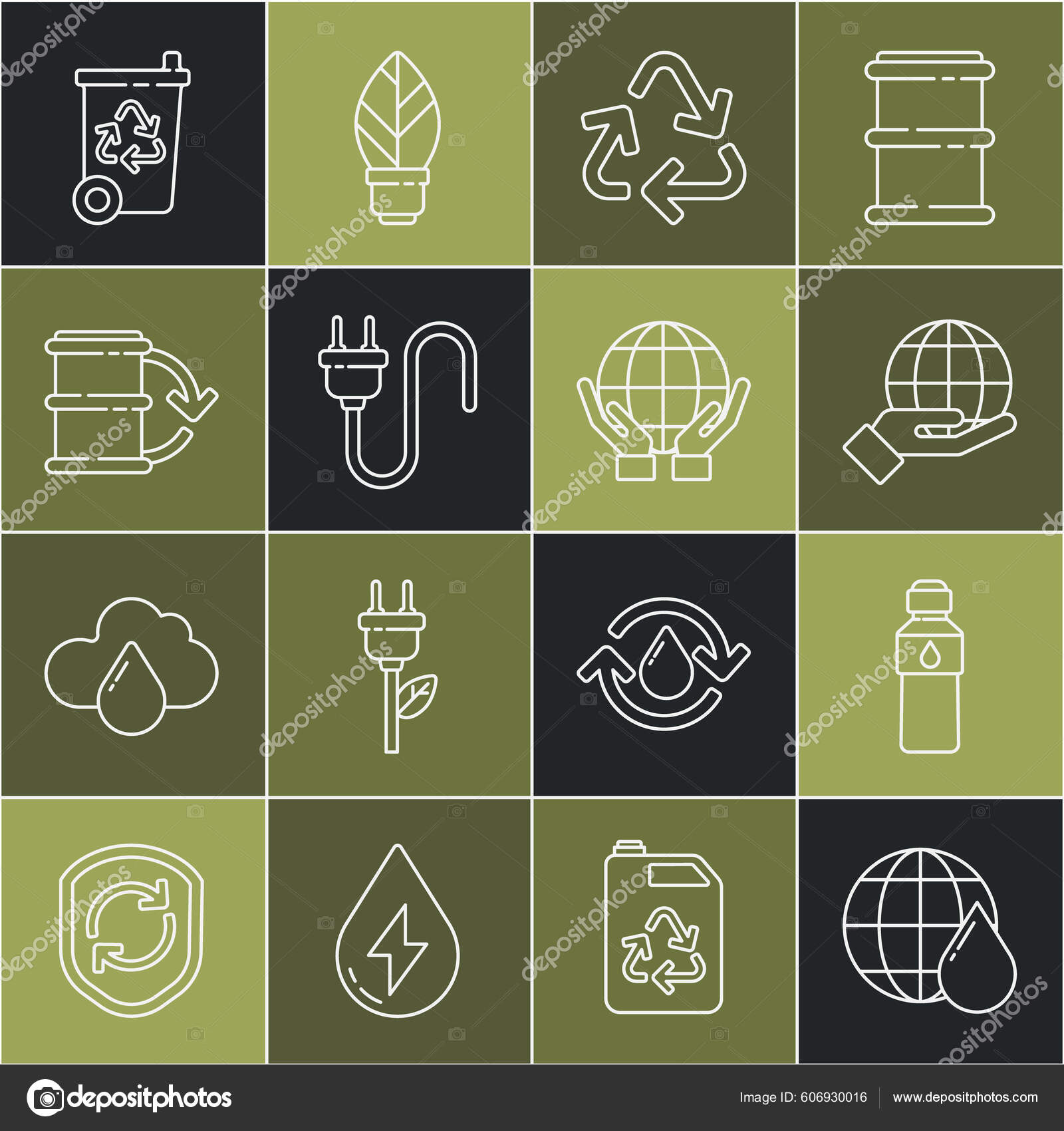 Set Line Earth Planet Water Drop Bottle Hand Holding Globe Stock Vector ...