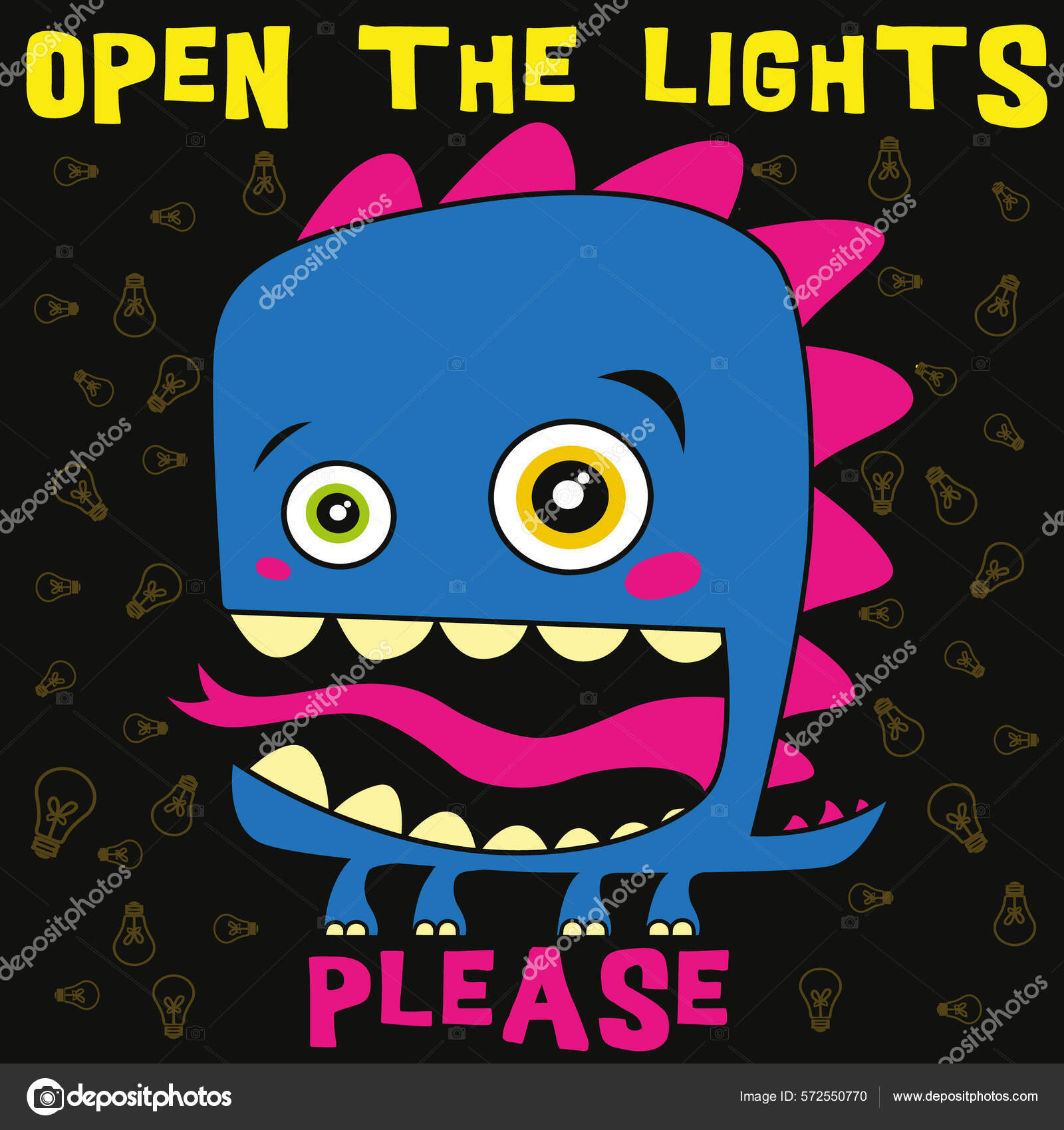 Cute Cartoon Monster Smile Face Vector Illustration Tee Graphic Wall ...