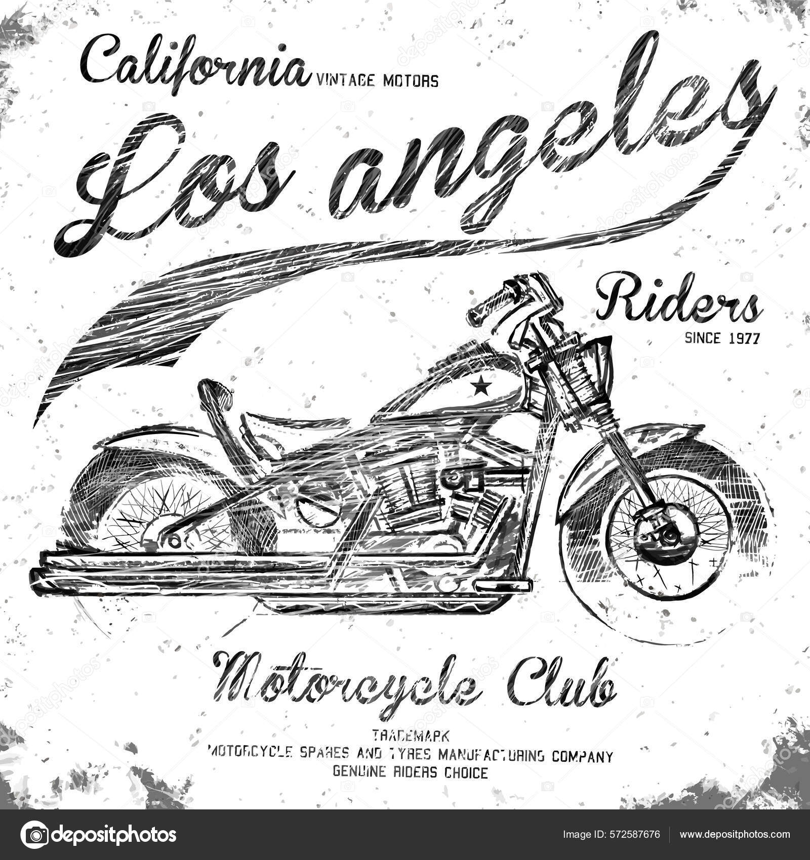 Hand Drawn Illustration Motorcycle Chalk White Background Tee Graphic ...