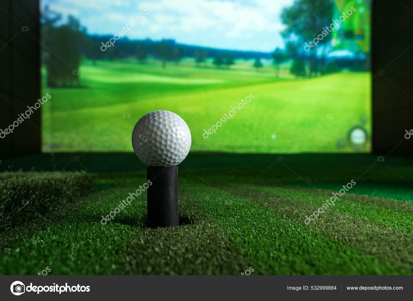 Golf ball on the background of the screen. Screen golf. — Stock Photo ...
