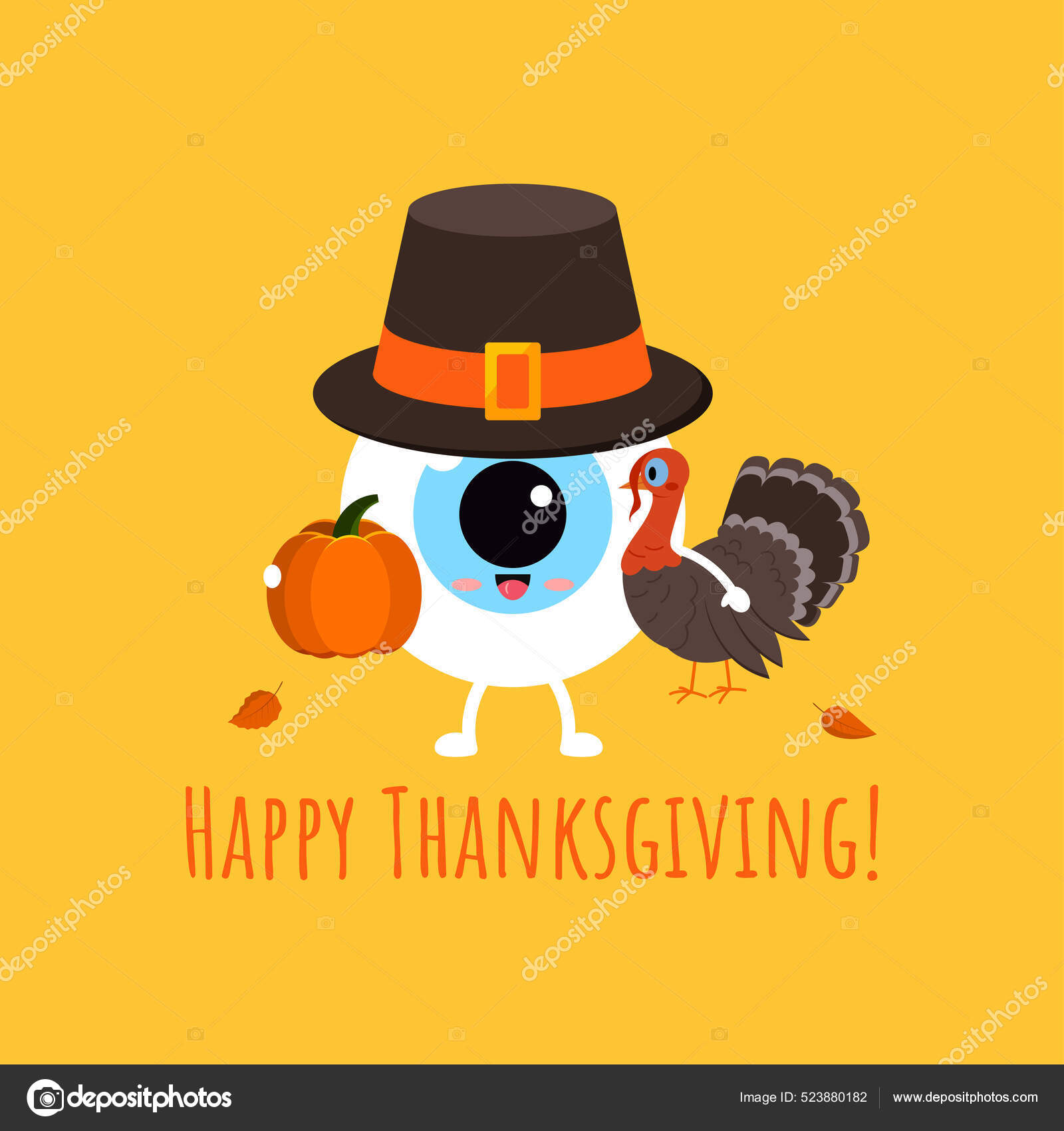 Thanksgiving eye ball in pilgrim hat with pumpkin and turkey. Stock ...