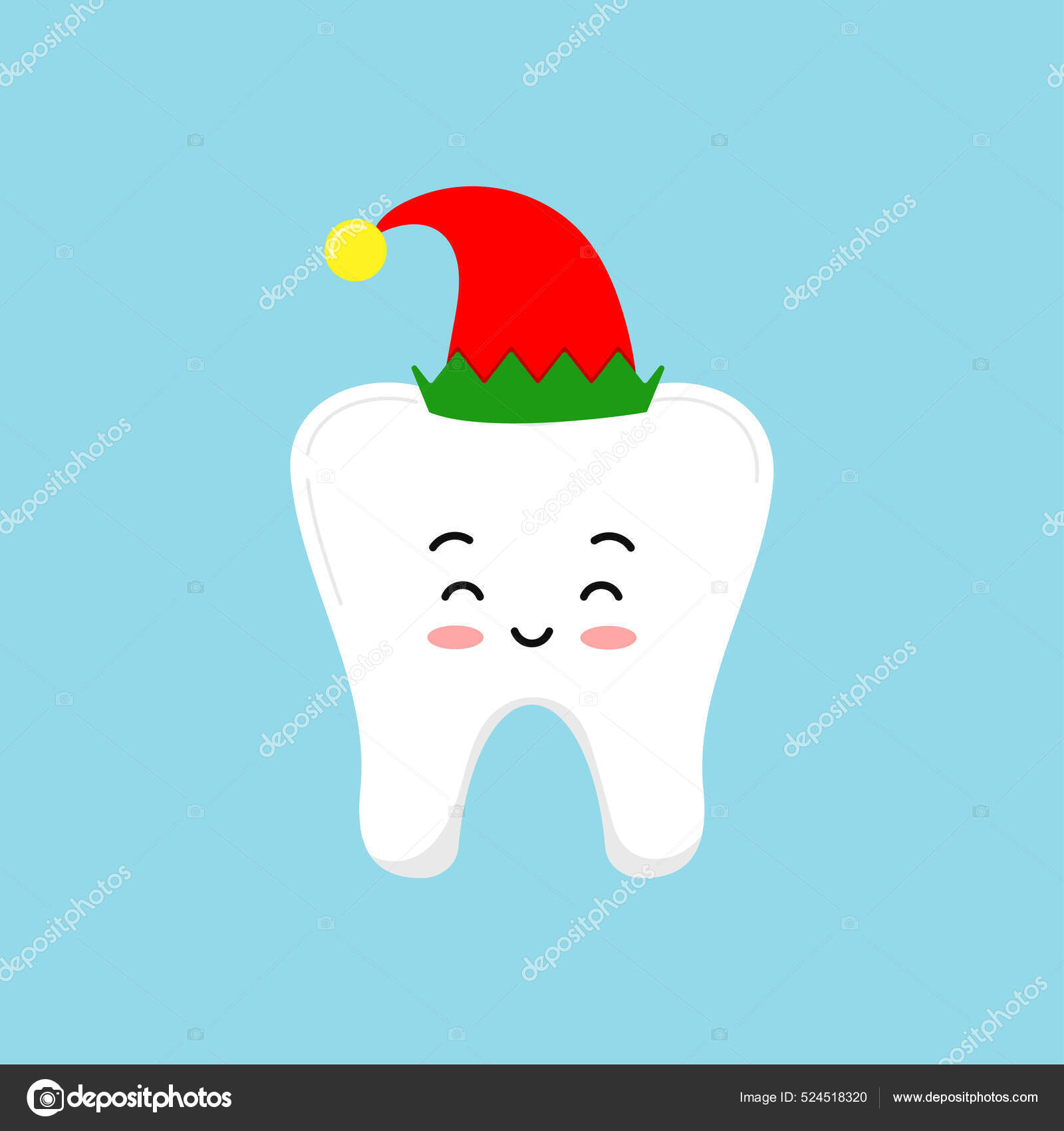 Christmas tooth in cute elf costume with red hat Stock Illustration by ...