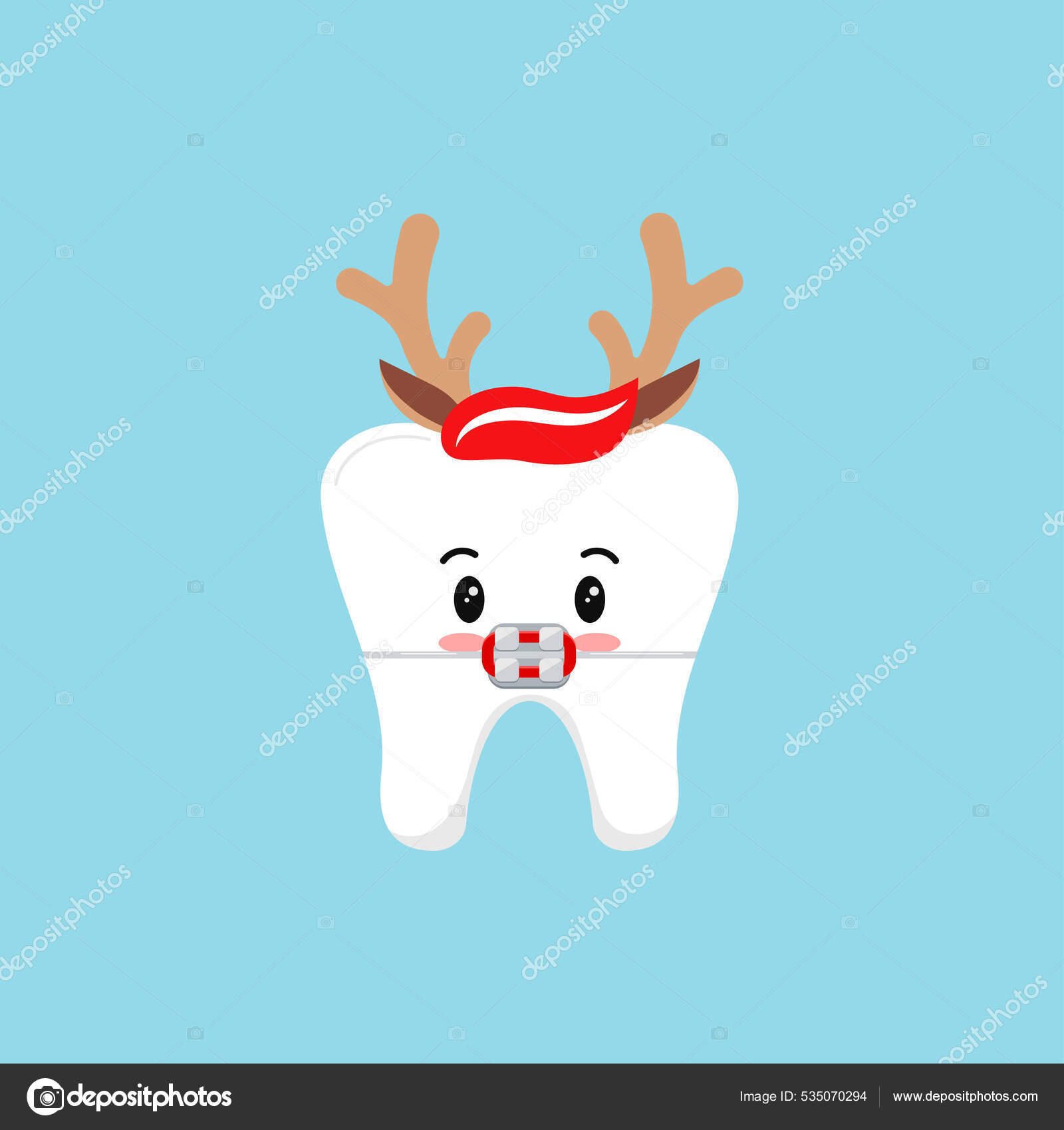 Christmas tooth in braces in reindeer headband with horns and ears ...