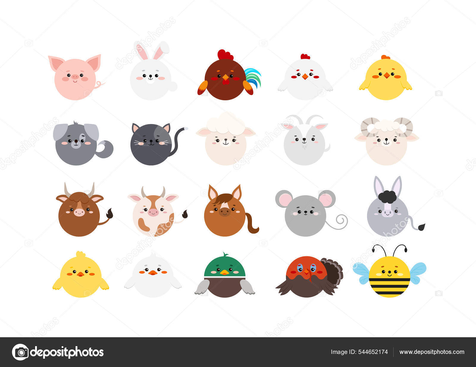 Circle farm animal cute faces game icon set. Stock Vector by ©Baldezh ...