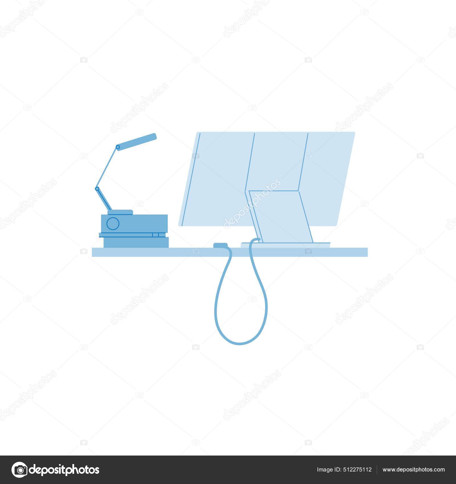 Flat cartoon all-in-one desktop PC on work desk,electronic office ...