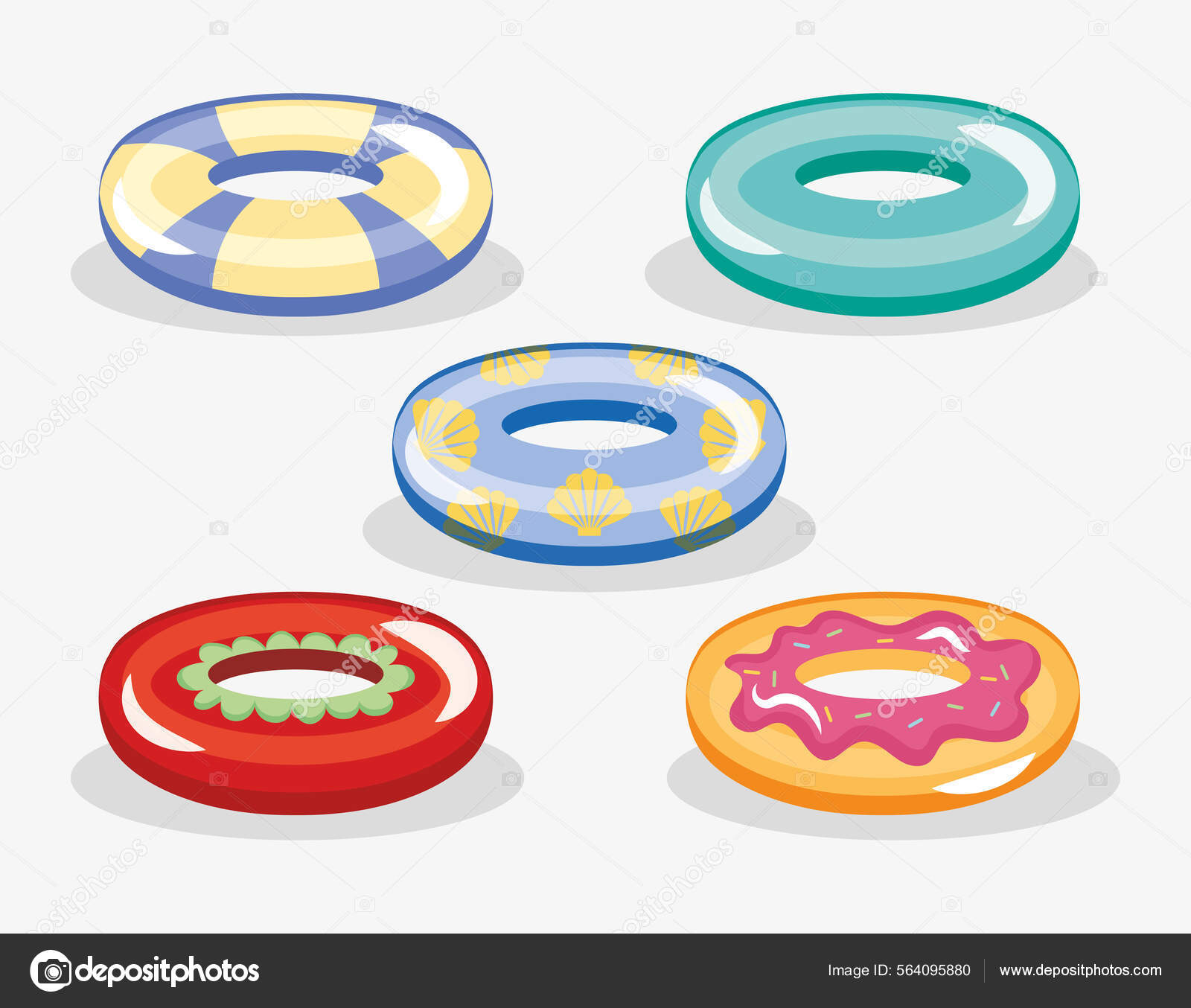 Colorful pool ring floats set Stock Illustration by ©vec.stock #564095880