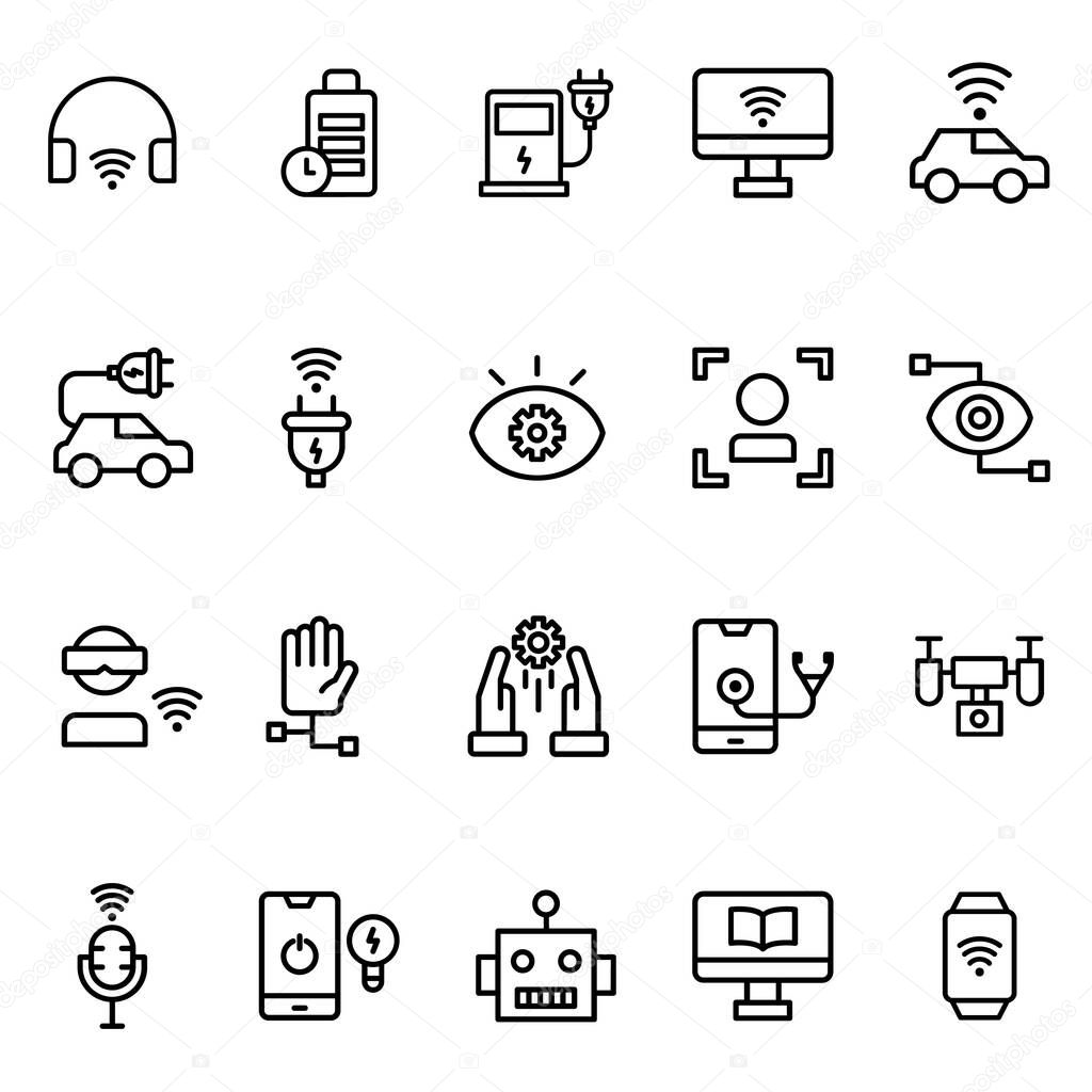 Conjunto de la tecnolog a futurista del icono con el estilo del esquema. Contiene iconos como ...
