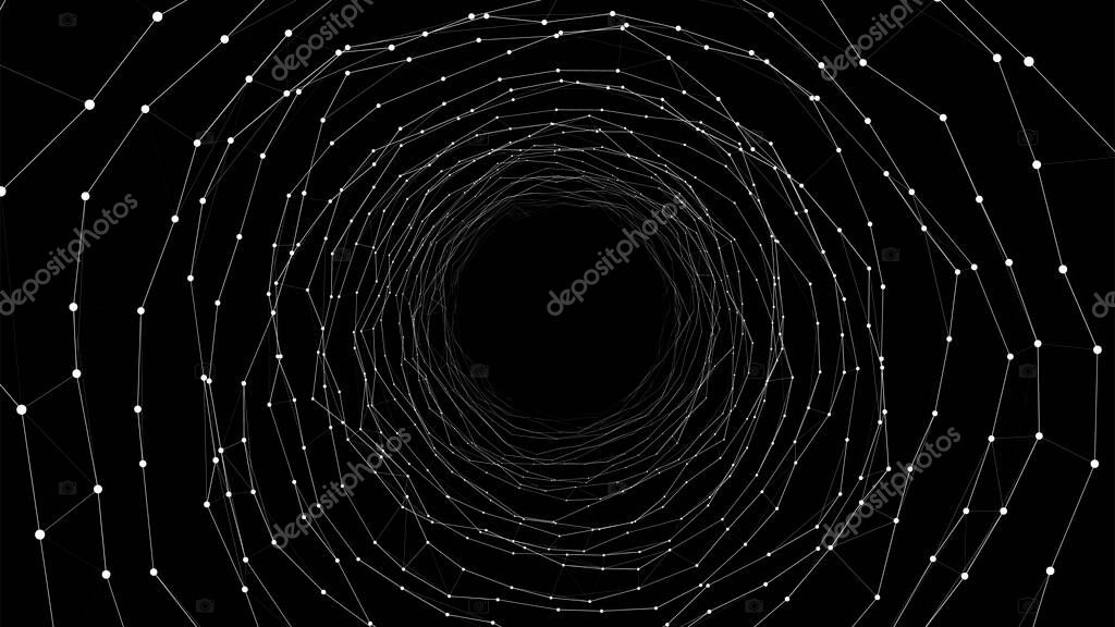 Tecnolog a t nel de c rculo de alambre sobre fondo oscuro. rejilla de agujero de gusano 3D ...