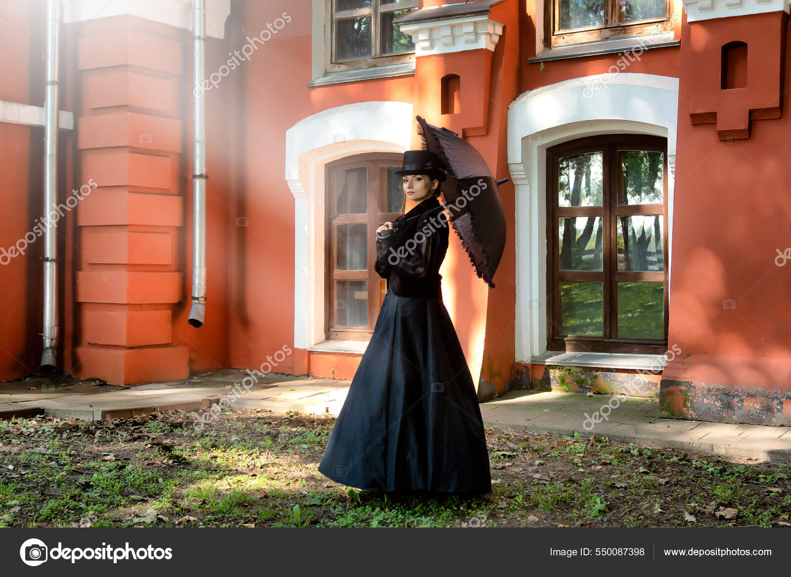 Mysterious Beautiful Lady Dressed Strict Black Clothes 19Th Century ...