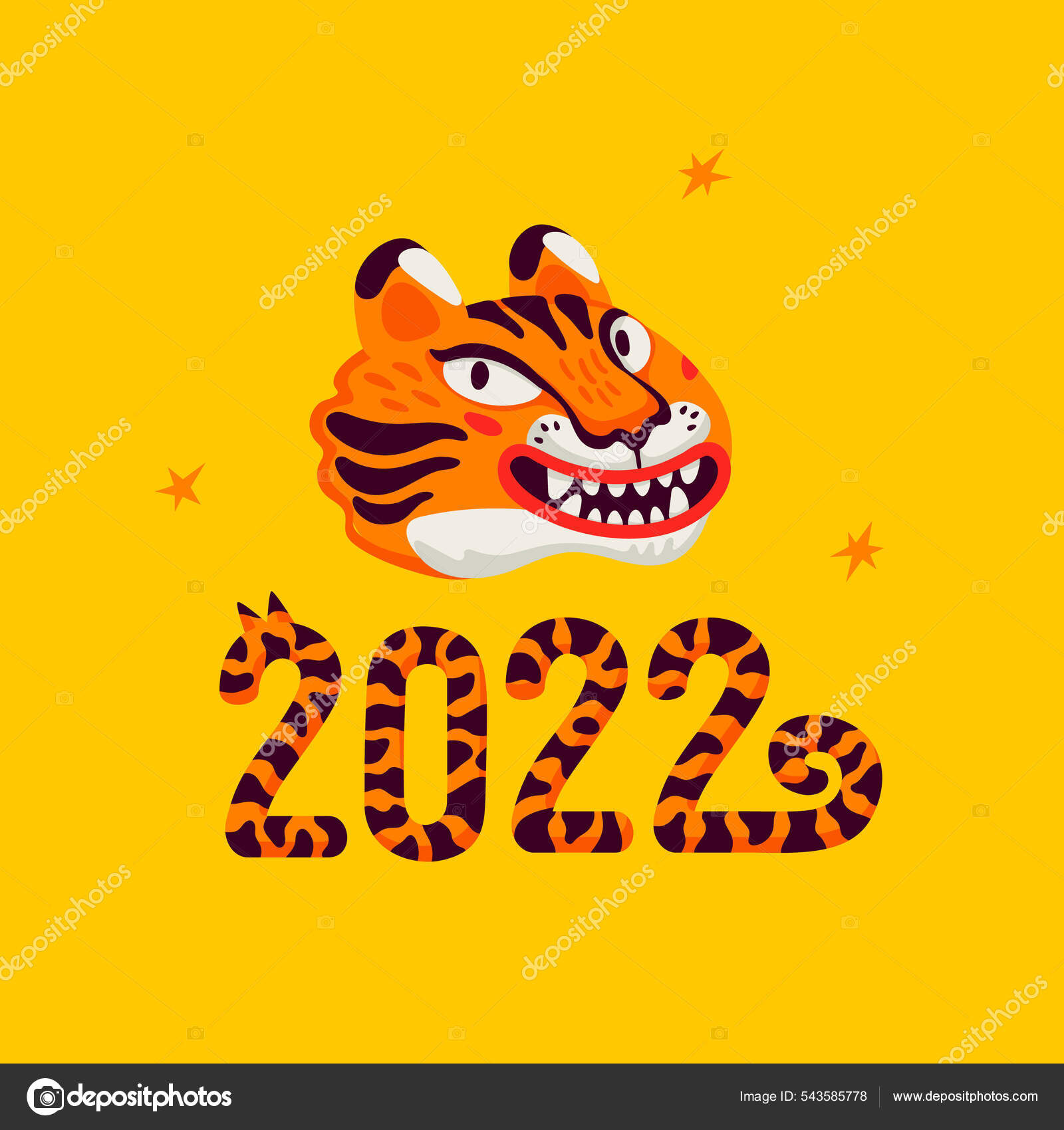 Tiger new year card, happy 2022 new year card with tiger s face the symbol of Chinese new year ...