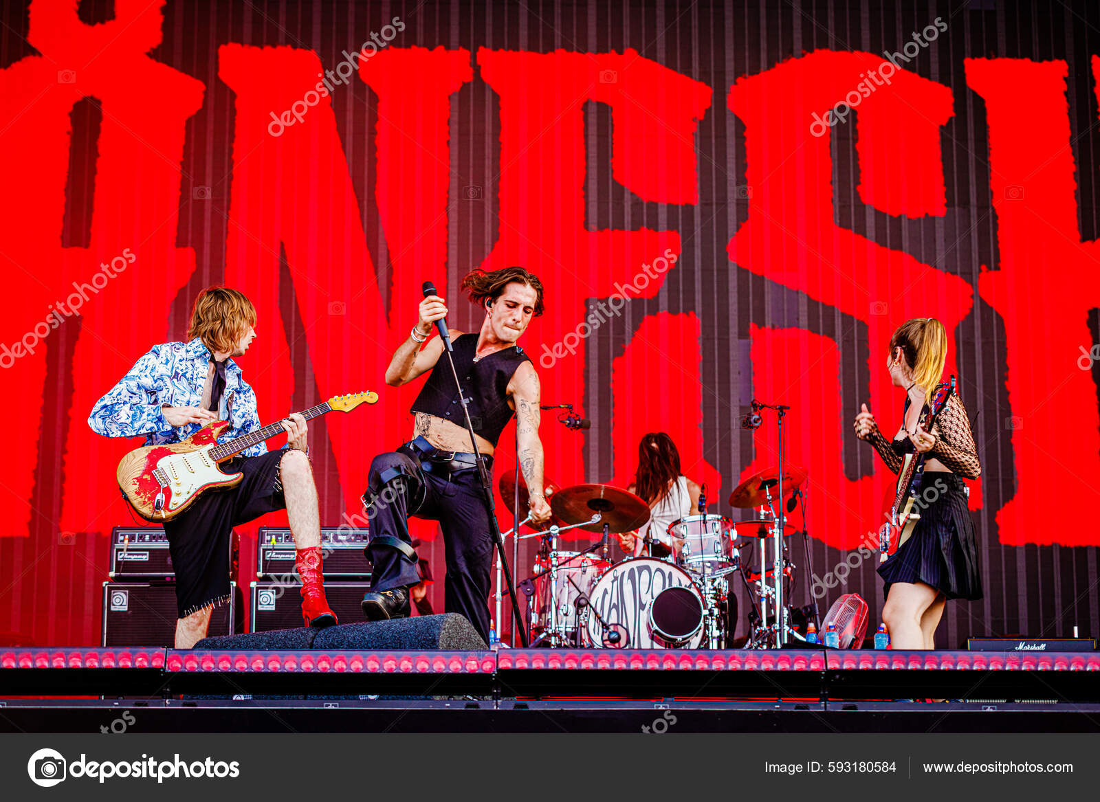 Maneskin Performing Concert Pinkpop June 2022 Stock Illustration by ...