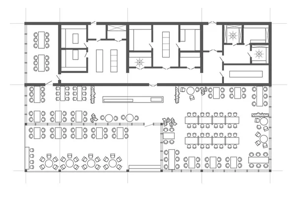 Linear Technical Sketch Restaurant Bar Kitchen Zone Plan White ...