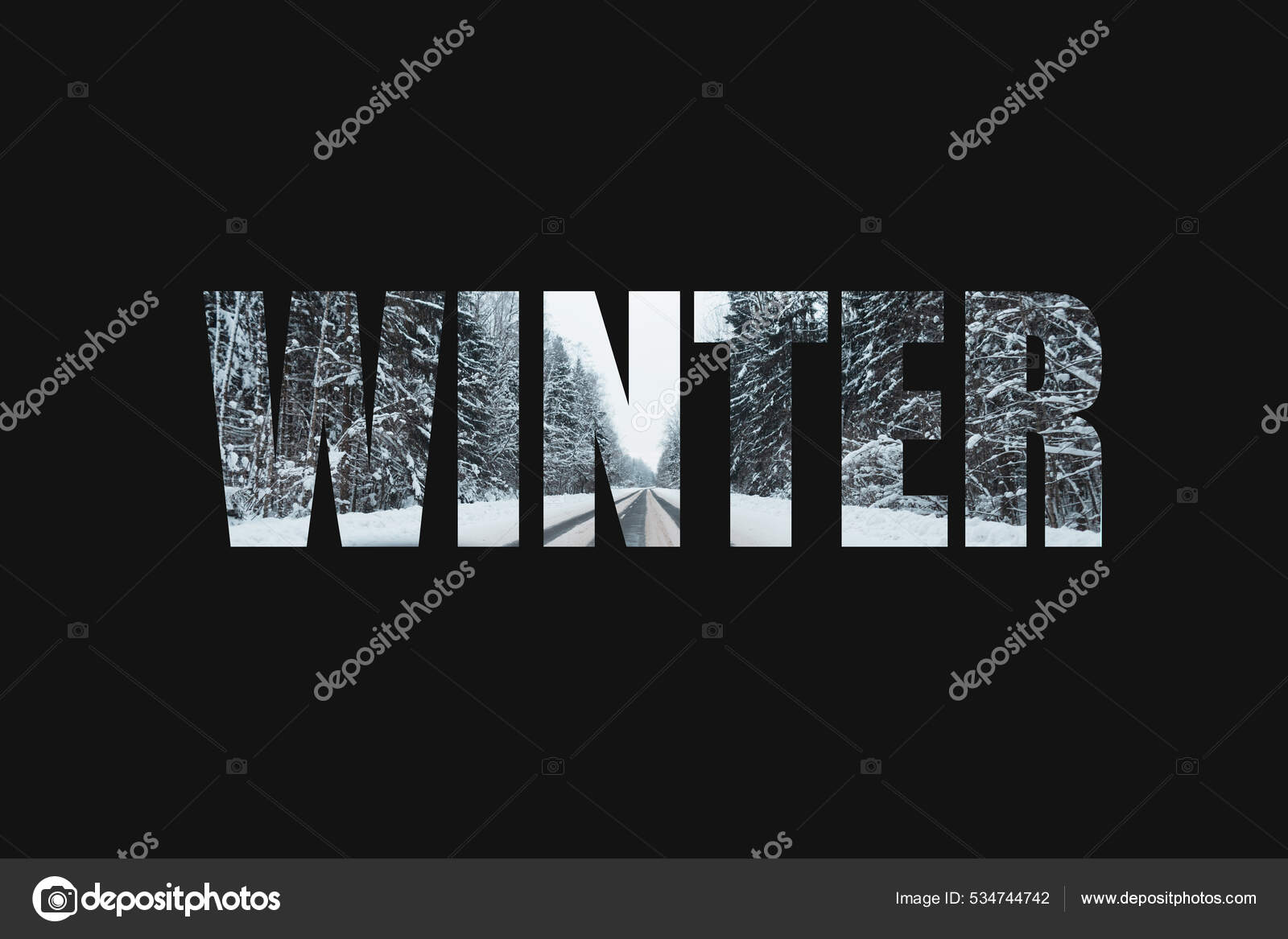 Winter Season Forest Straight Road Creative Font Design Lettering ...