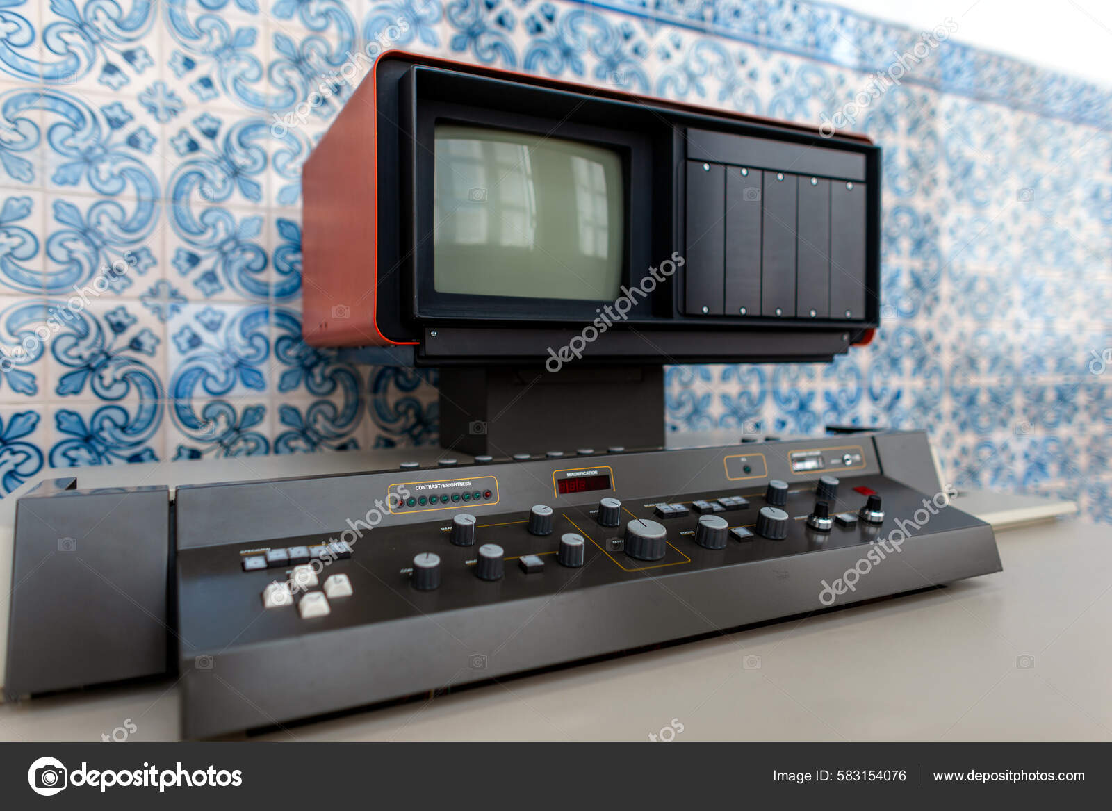 Vintage Retro Technology Computer Background Blue Azulejo Tiles Science ...