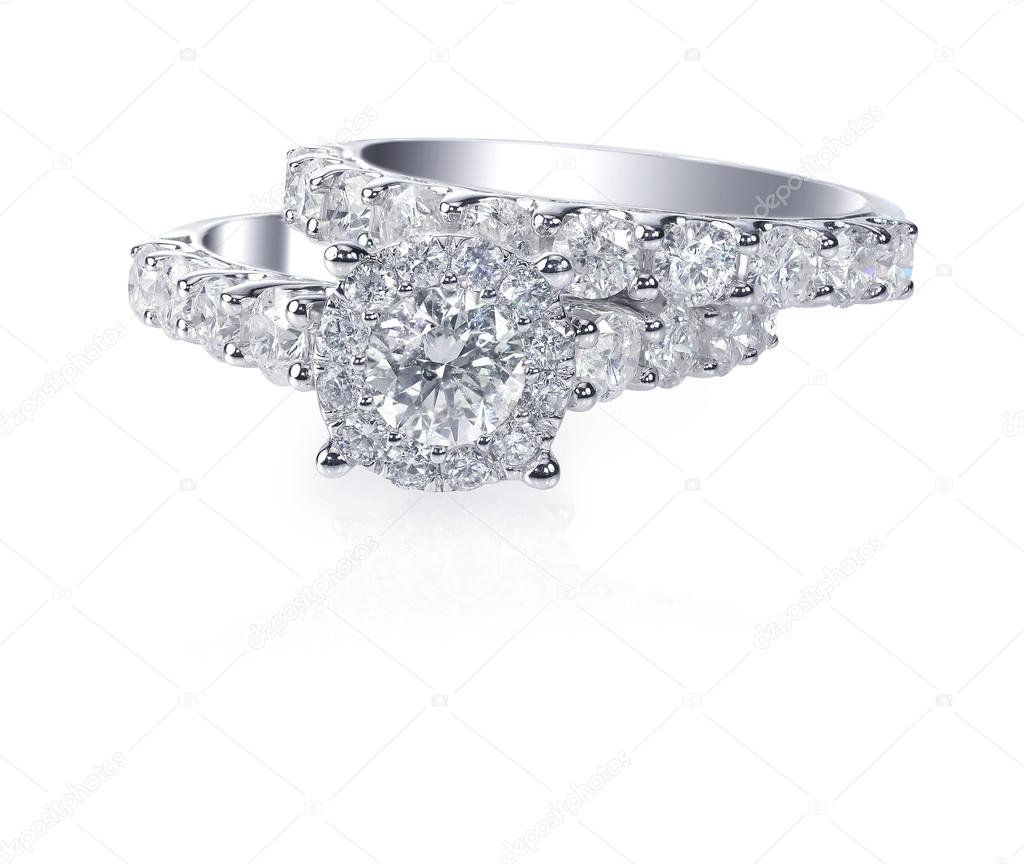 Cluster stack of diamond wedding engagment rings — Stock Photo ...