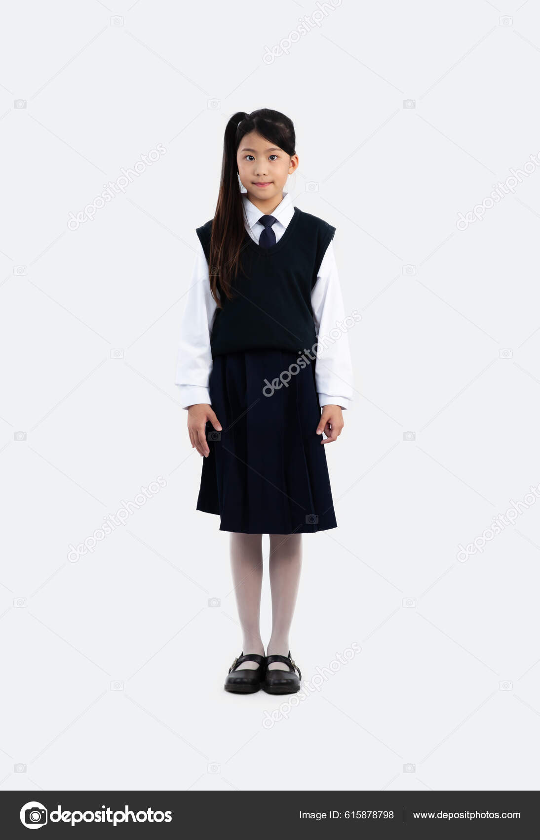 Junior School Elementary Girl Student Uniform Standing Looking Camera ...