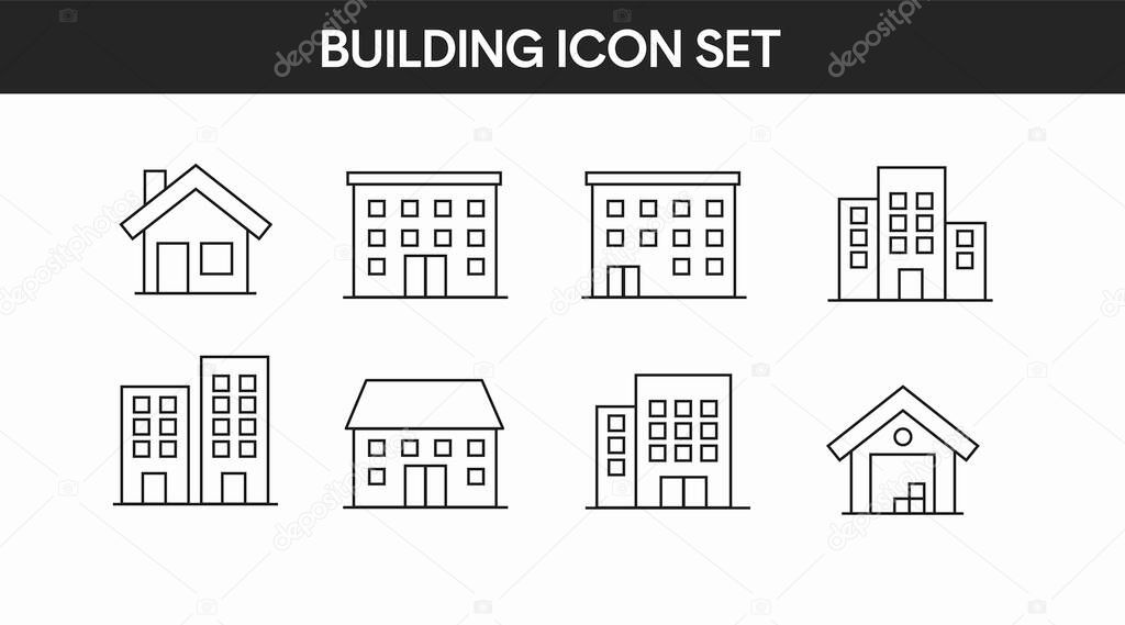Conjunto de iconos del edificio. Conjunto de ilustraciones editables ...