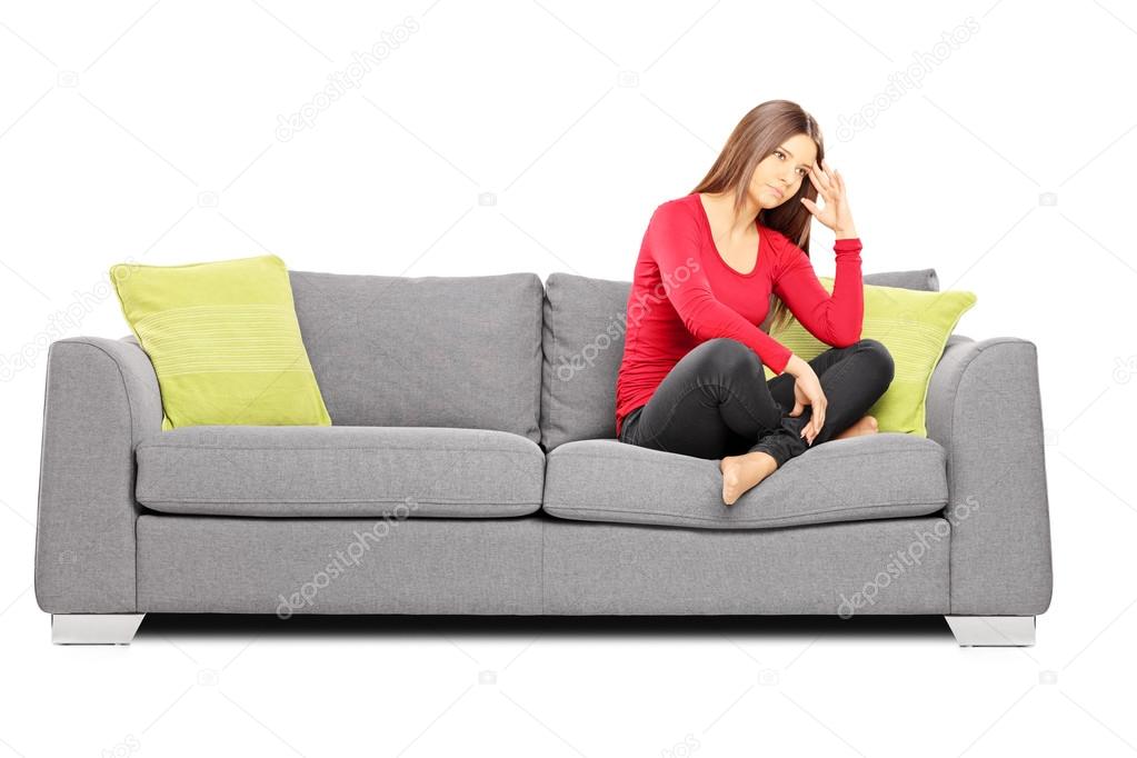 Triest vrouwelijke zittend op de Bank — Stockfoto © ljsphotography ...