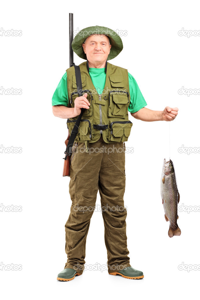 Male hunter with rifle holding fish Stock Photo by ©ljsphotography 45875637