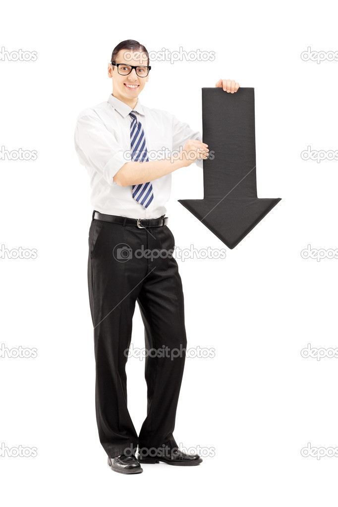 Man holding arrow pointing down Stock Photo by ©ljsphotography 45878661