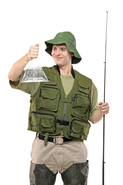 Full Length Portrait Happy Fisherman Uniform Holding Big Carp Fish ...