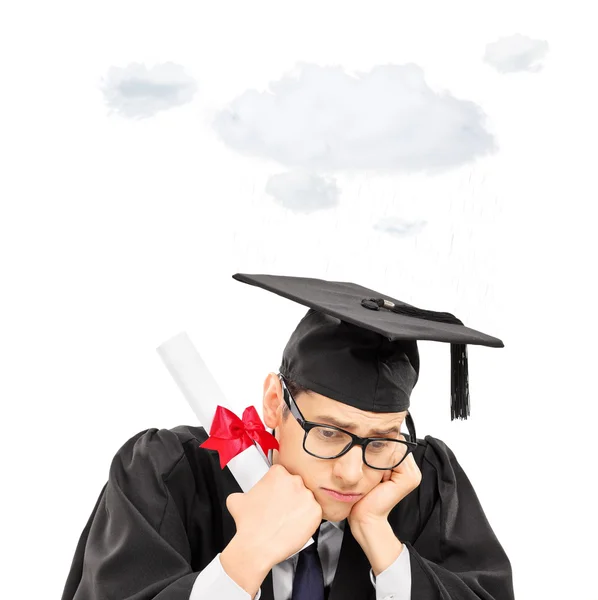Worried student on bench holding diploma Stock Photo by ©ljsphotography ...