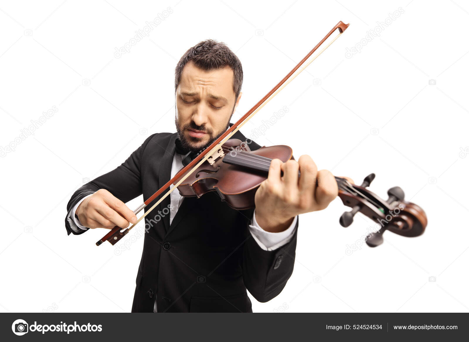 Close Shot Elegant Man Playing Violin Isolated White Background — Stock ...