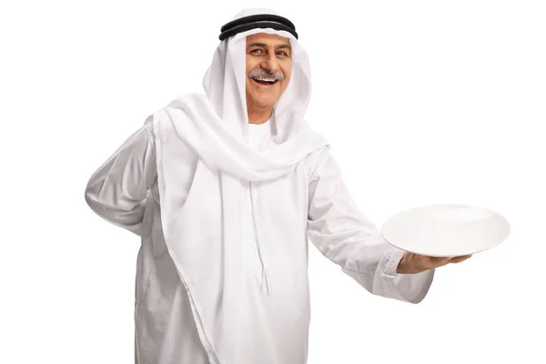 Cheerful Mature Arab Man Walking Isolated White Background — Stock ...