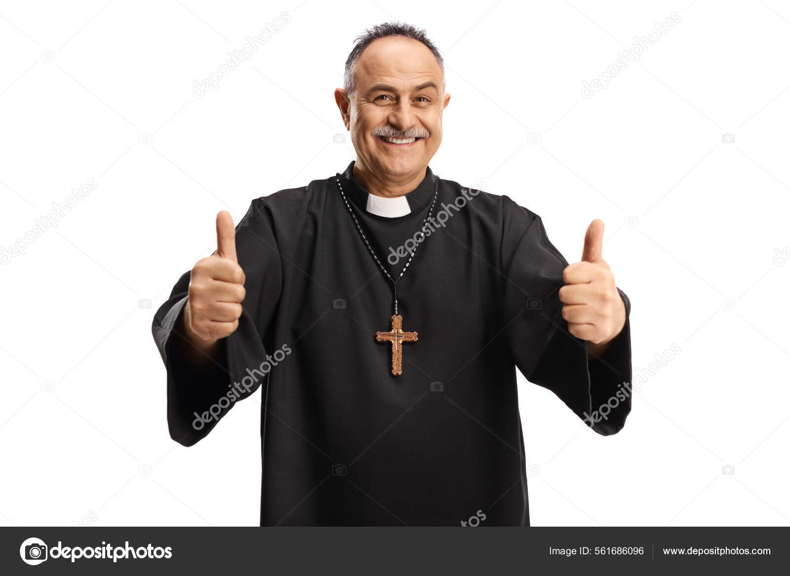 Happy Priest Gesturing Both Thumbs Smiling Camera Isolated White ...