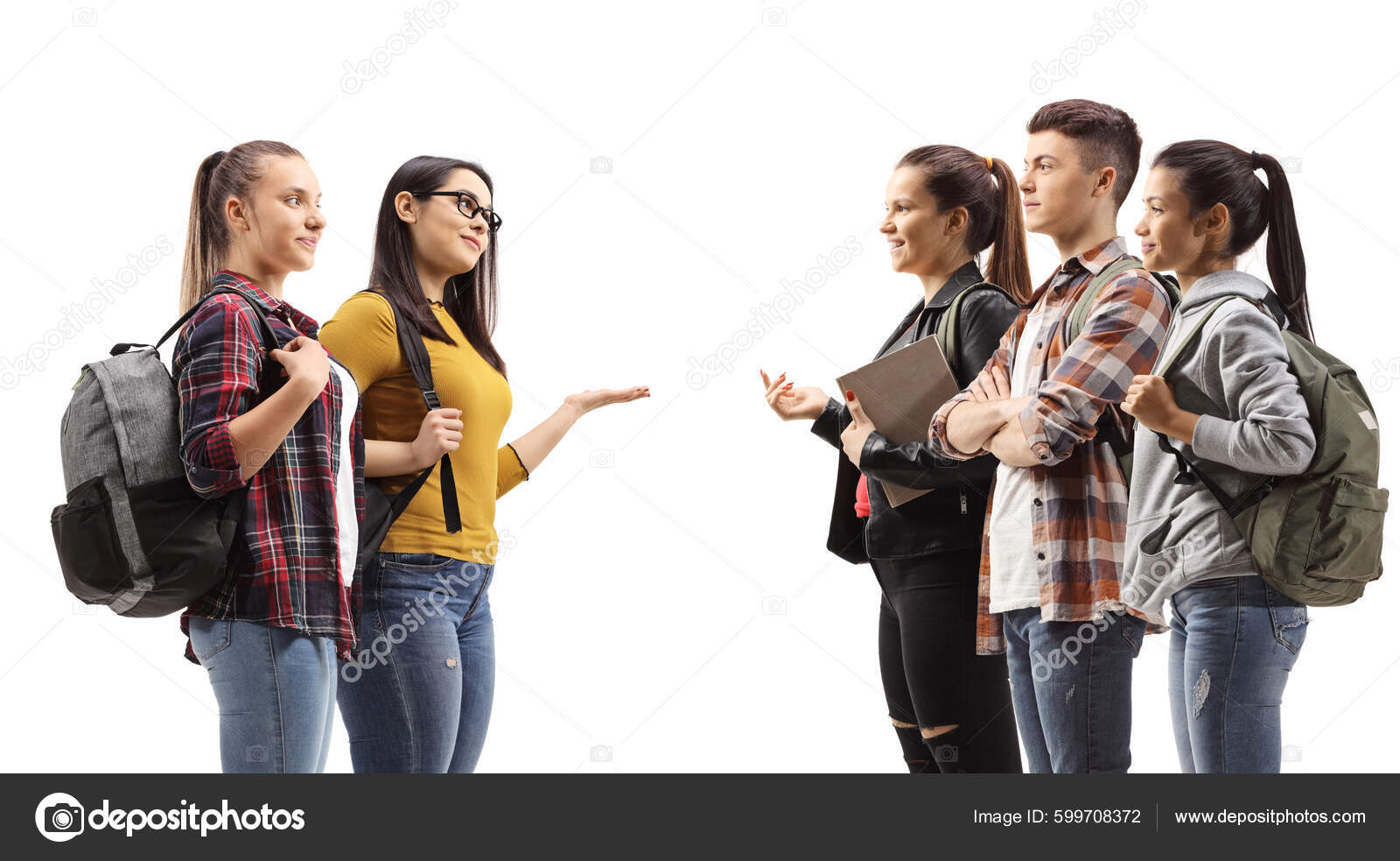 Students Having Conversation Isolated White Background — Stock Photo ...