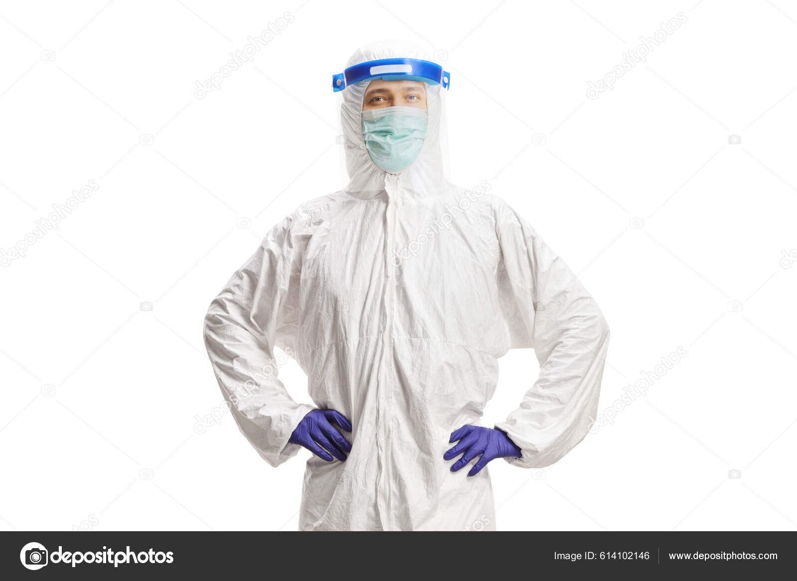 Worker Hazmat Protective Equipment Mask Face Shiled Isolated White ...