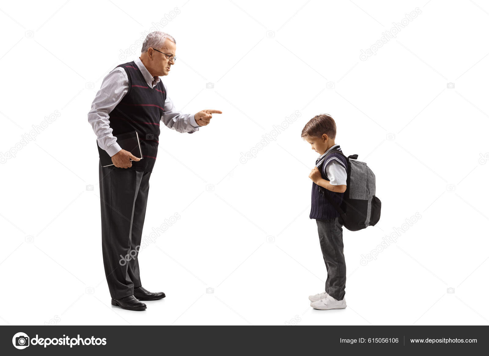 Full Length Profile Shot Teacher Scolding Schoolboy Isolated White ...