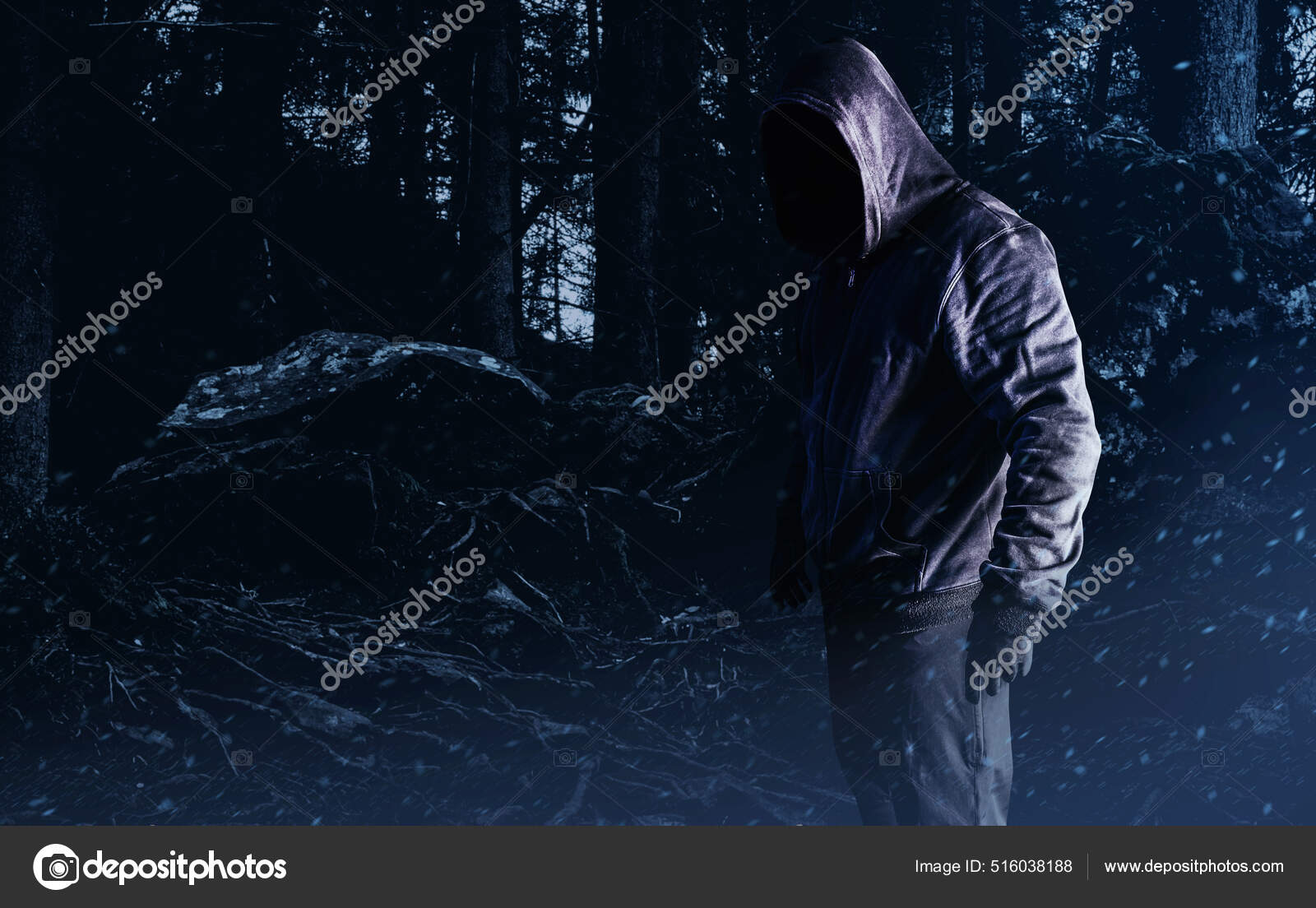 Photo Scary Horror Stranger Stalker Man Black Hood Clothing Forest ...