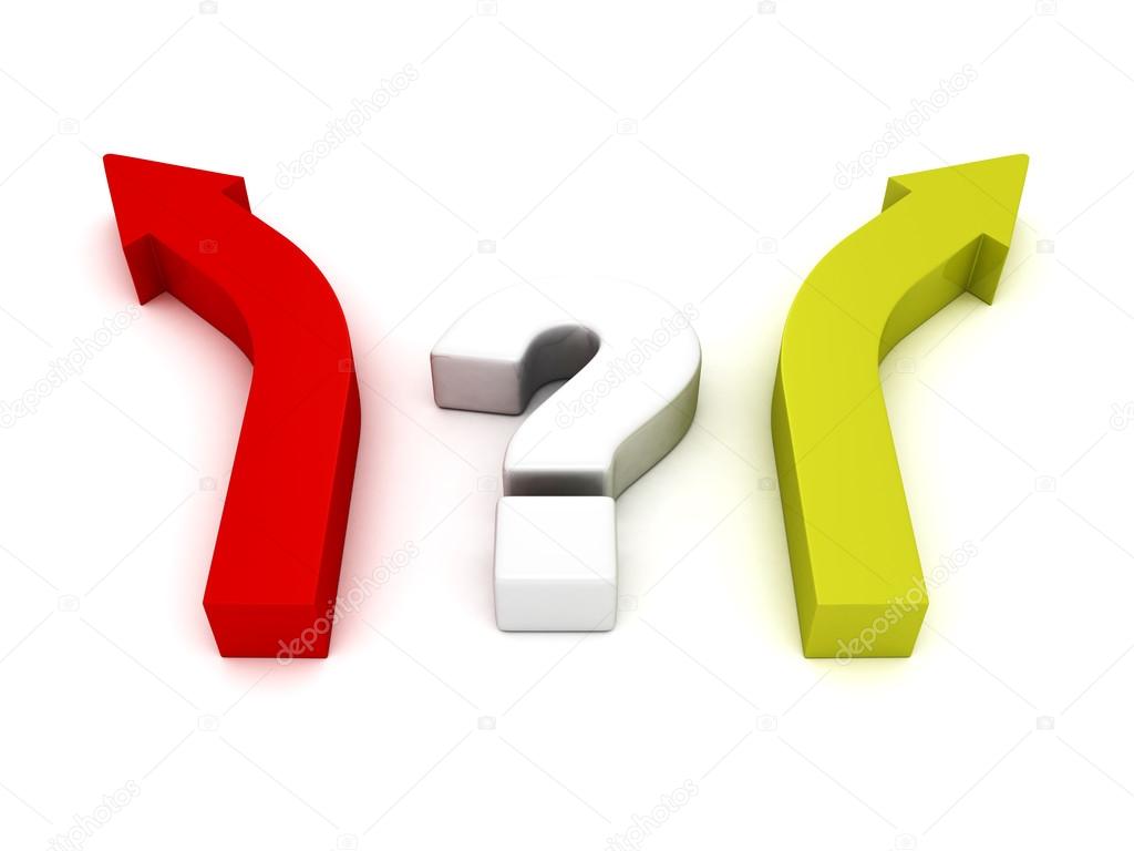 Question mark and two arrows different direction choice — Stock Photo ...