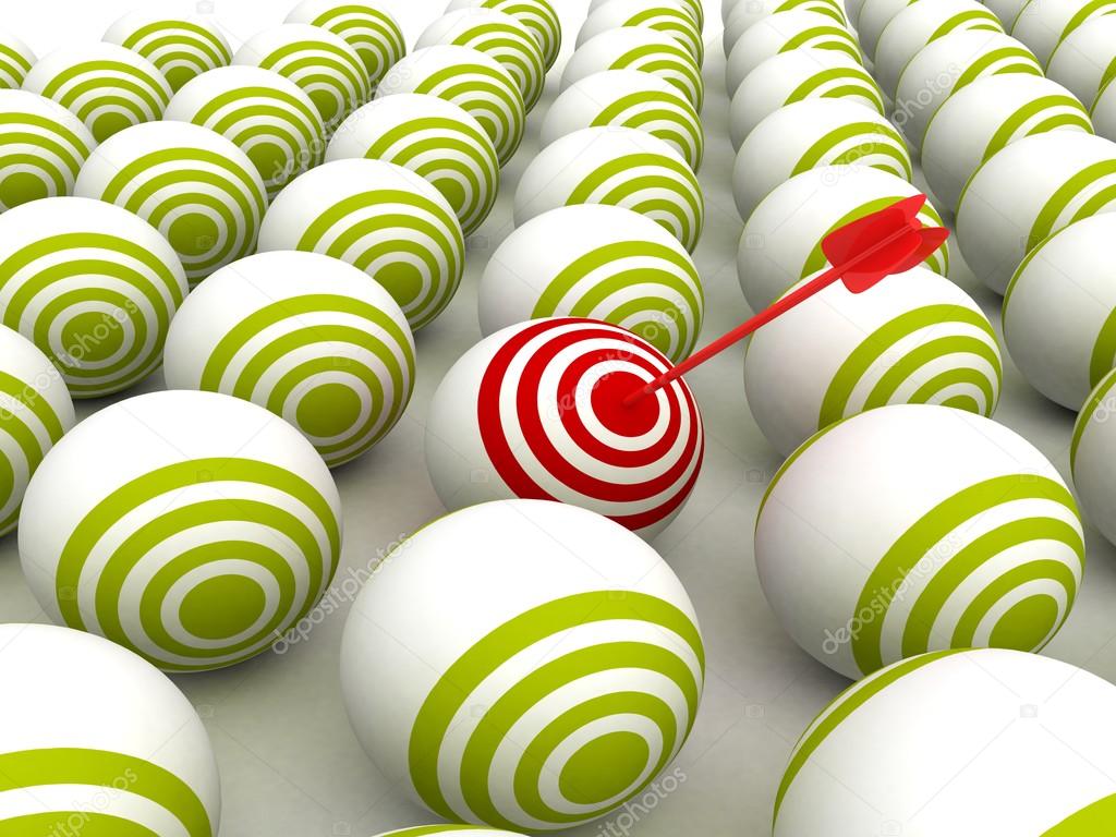 Individual red target ball with arrow in bull eye center — Stock Photo ...