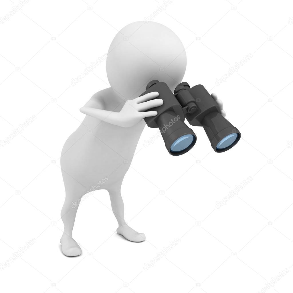 White 3d man looking down through binoculars — Stock Photo ...