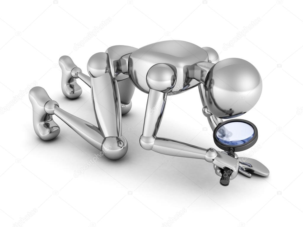 3d man crawling with magnifying glass Stock Photo by ©VERSUSstudio 46329185