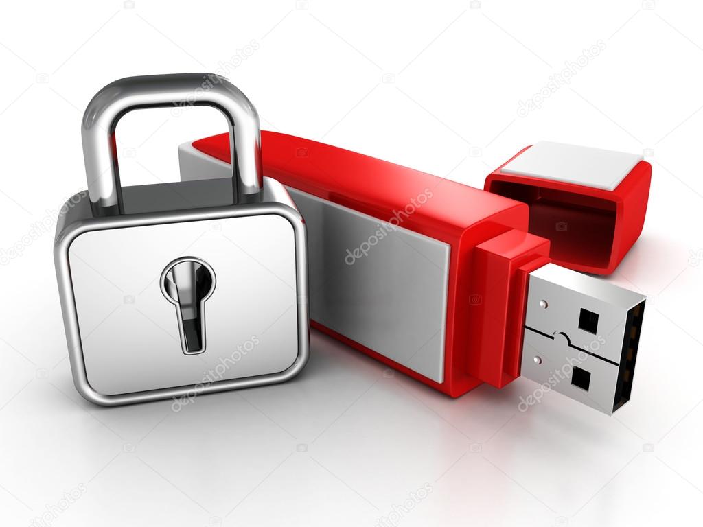 Usb memory stick with locked padlock — Stock Photo © VERSUSstudio #46329423