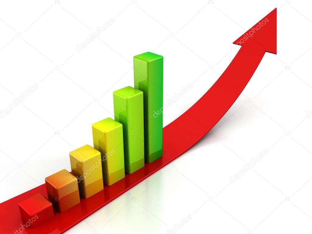 Red arrow and colorful bar graph — Stock Photo © VERSUSstudio #46330627