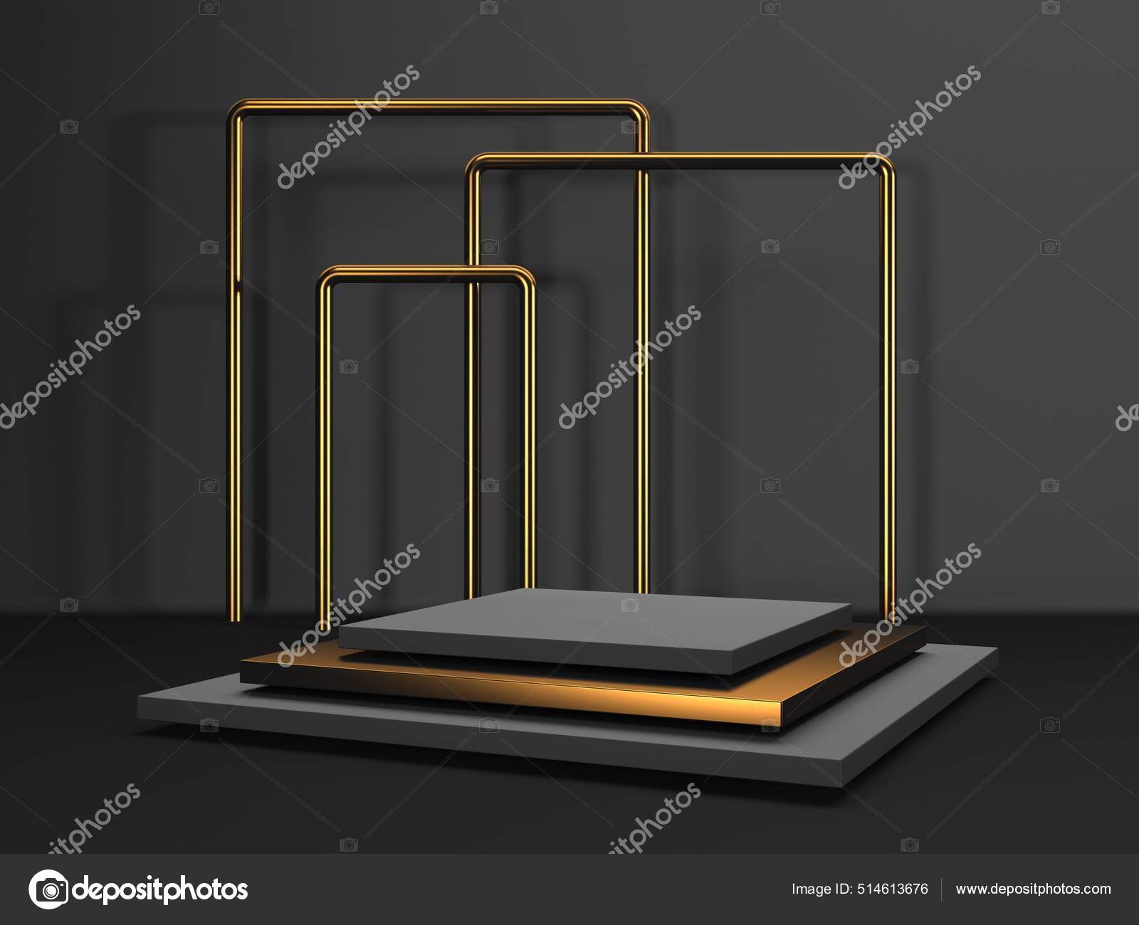 Black Stand Podium Dark Background Realistic Dark Platform Render Stock ...