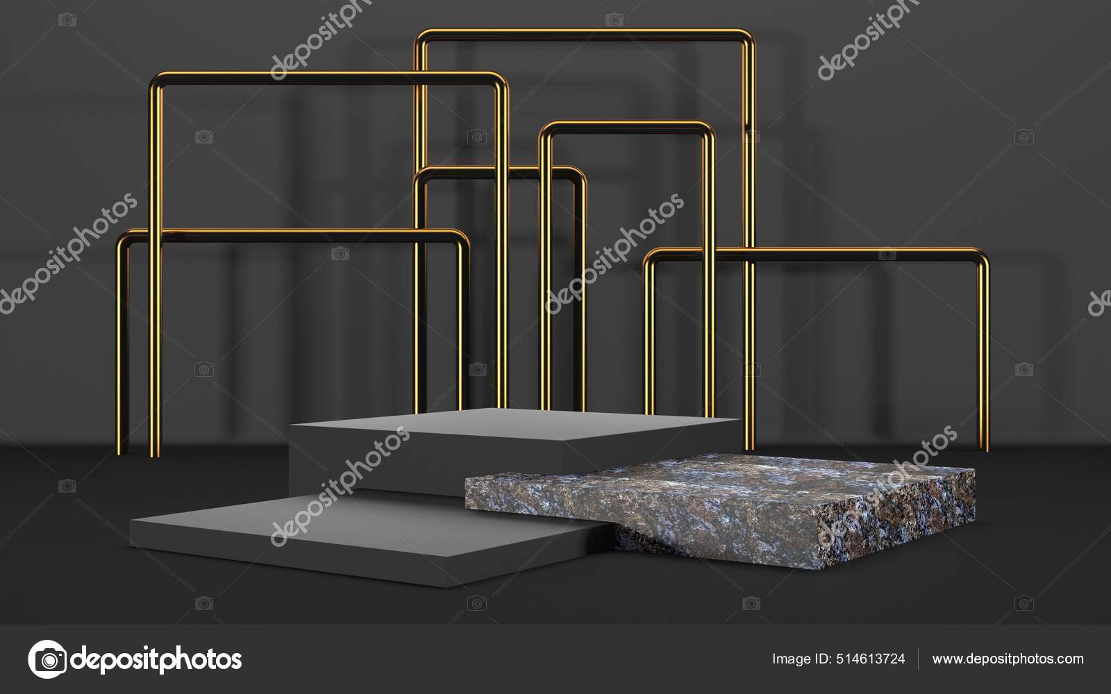 Black Stand Podium Dark Background Realistic Dark Platform Render Stock ...