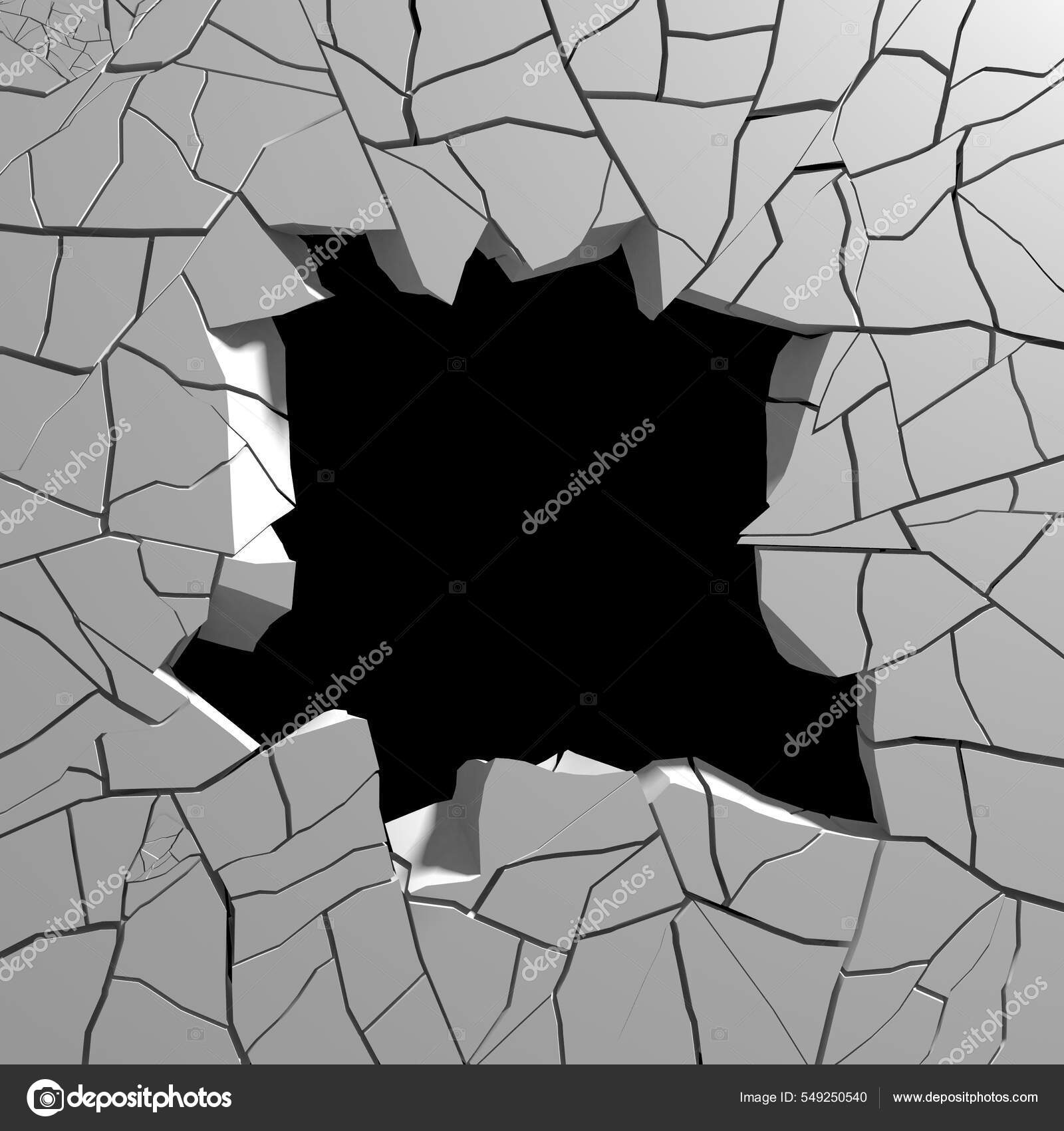 Exploding Wall Free Area Center Dark Destruction Cracked Hole White ...