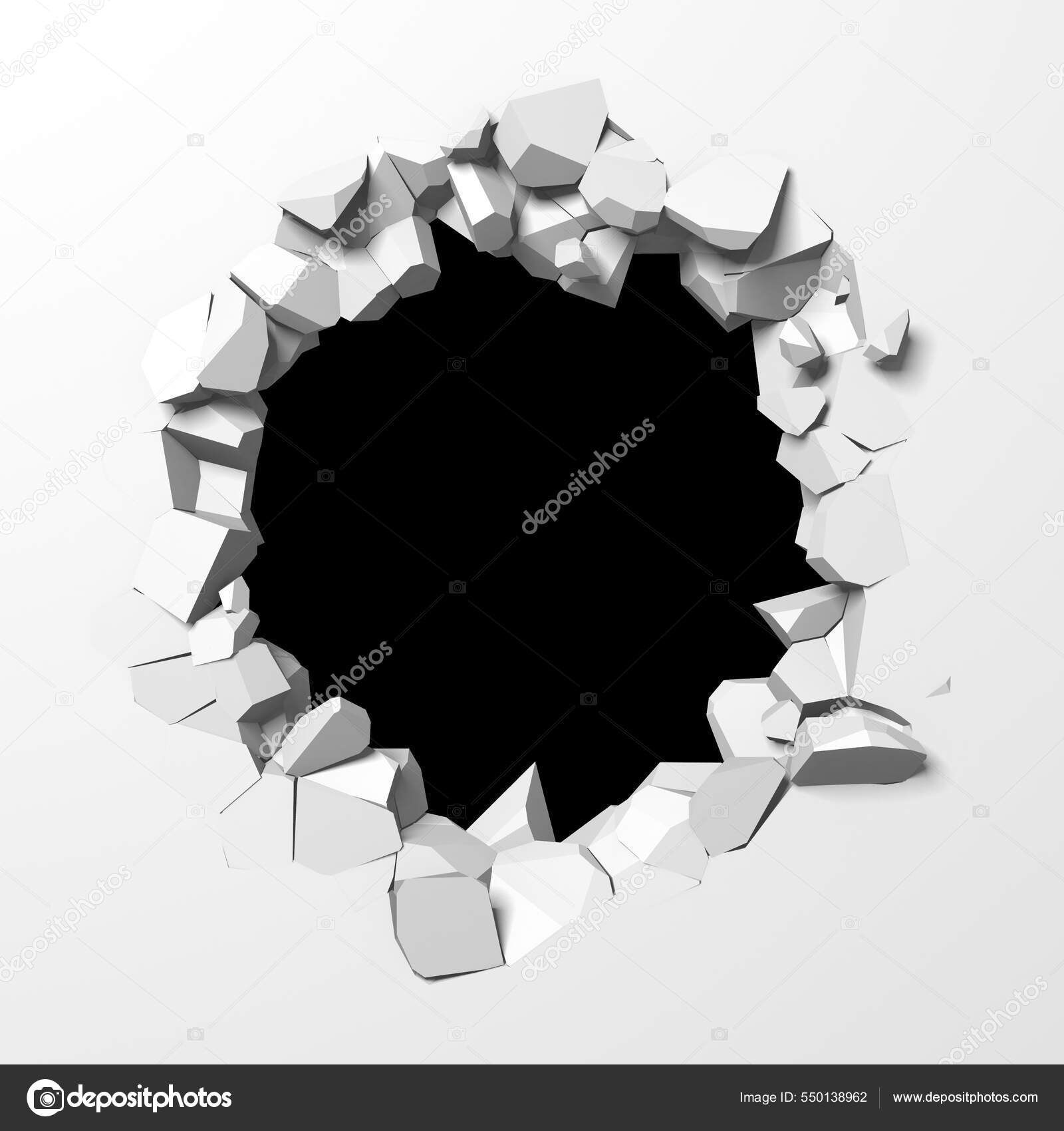 Exploding Wall Free Area Center Dark Destruction Cracked Hole White ...