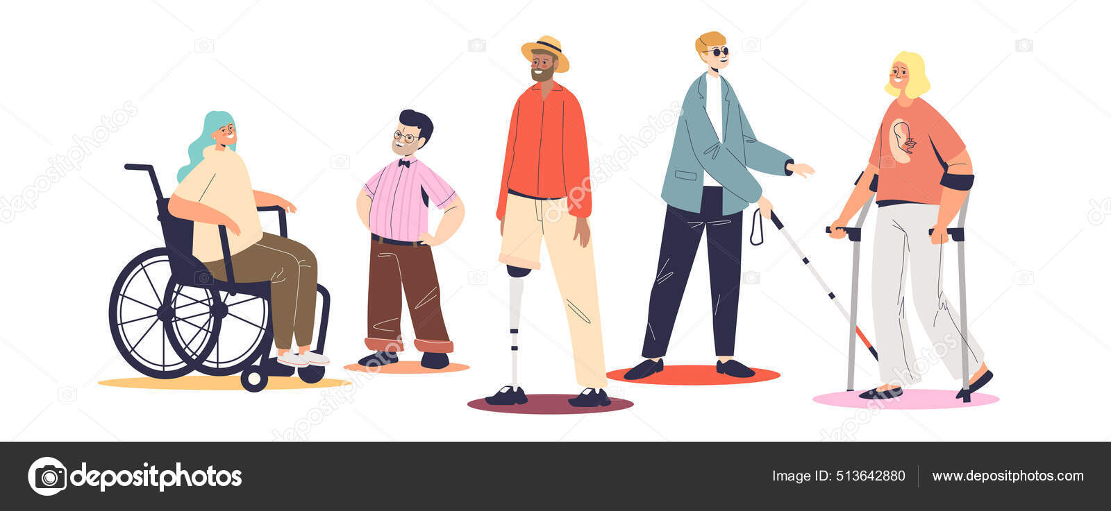 Conjunto de jovens deficientes em cadeira de rodas, caminhando com ...