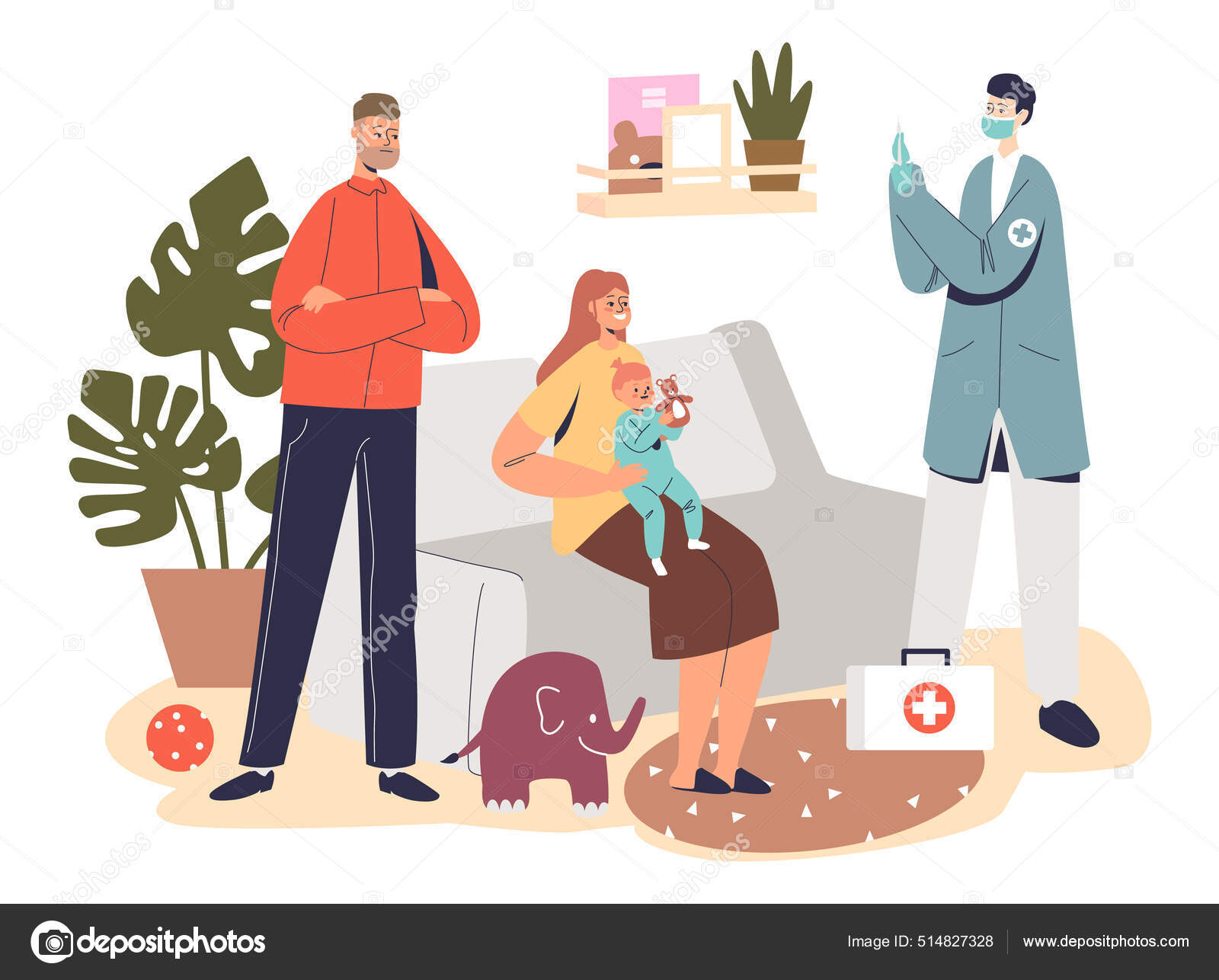 Familjeläkaren besöker sjukt barn hemma. Pediatriker från barnkliniken ...