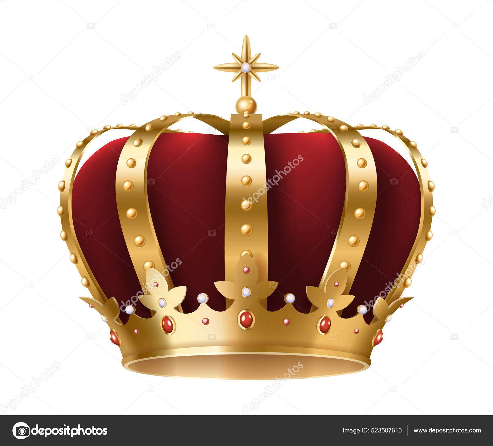 现实的王冠。皇家黄金豪华君主制中世纪纹章王冠隔离 图库矢量图©zuperia 523507610